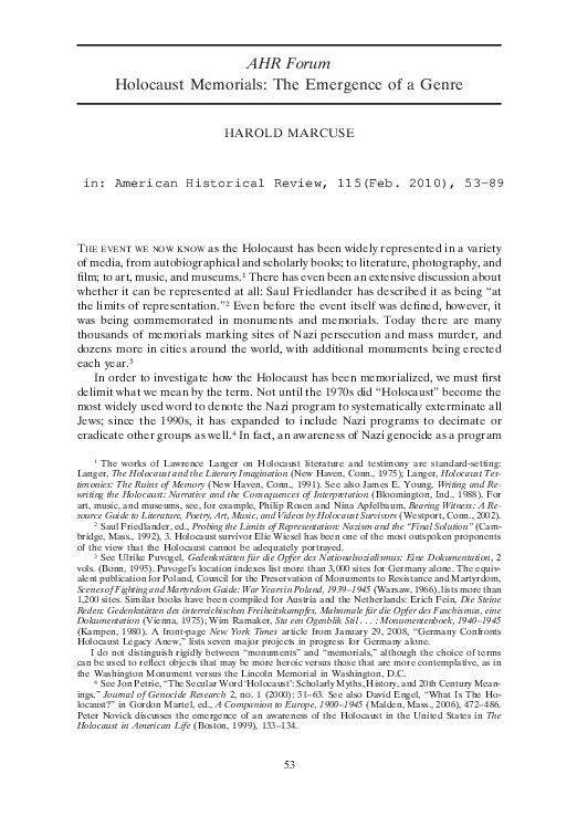 (PDF) "Holocaust Memorials: The Emergence of a Genre"