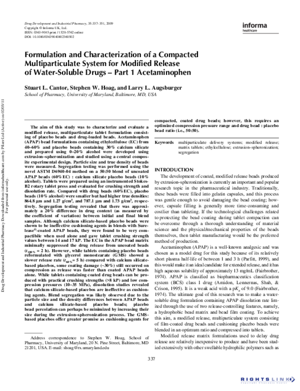 Pdf Formulation And Characterization Of A Compacted Multiparticulate System For Modified