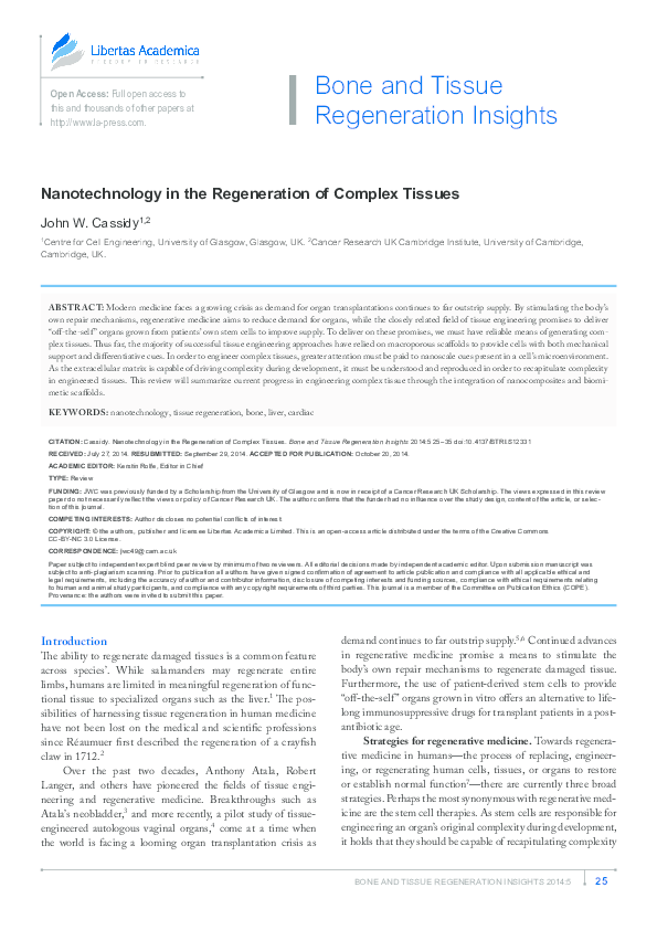 (PDF) Bone and Tissue Regeneration Insights Nanotechnology in the ...