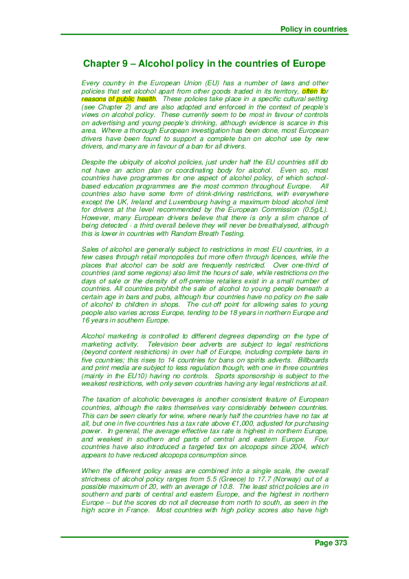 (PDF) Policy in countries Chapter 9 – Alcohol policy in the countries ...