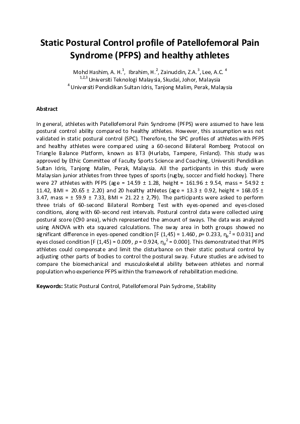 (PDF) Static Postural Control profile of Patellofemoral Pain Syndrome ...