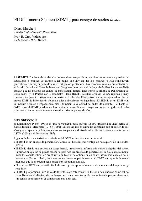 (PDF) El Dilatómetro Sísmico (SDMT) para ensaye de suelos in situ