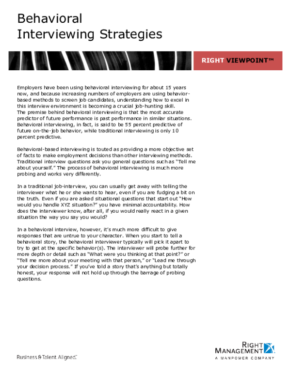 (PDF) Behavioral Interviewing Strategies
