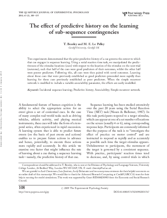 (PDF) The effect of predictive history on the learning of sub-sequence ...