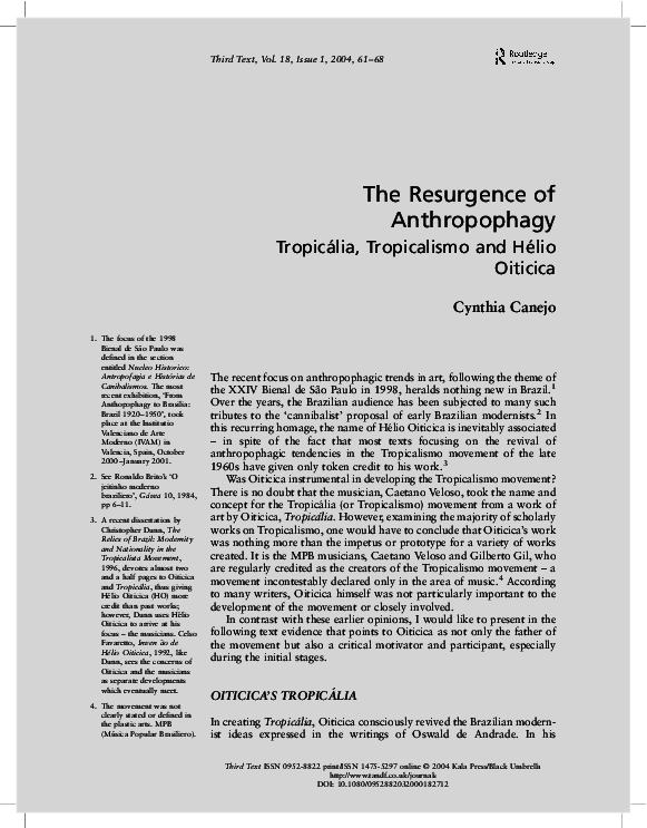 (PDF) “The Resurgence of Anthropophagy: Tropicália, Tropicalismo, and ...