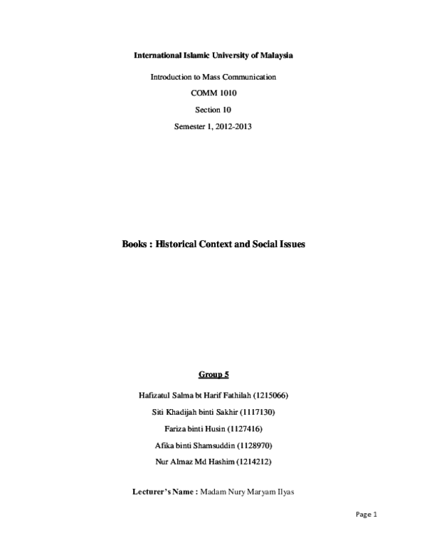 (DOC) Books : Historical Context and Social Issues (2012)