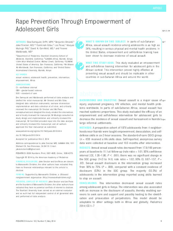 (PDF) Rape Prevention Through Empowerement of Adolsecent Girls