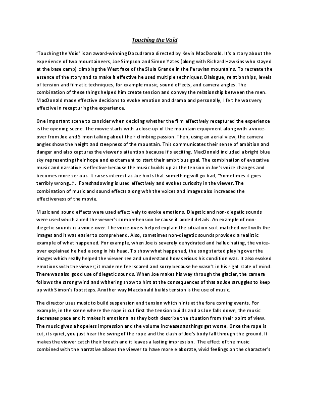 (DOC) Touching the Void 'Touching the