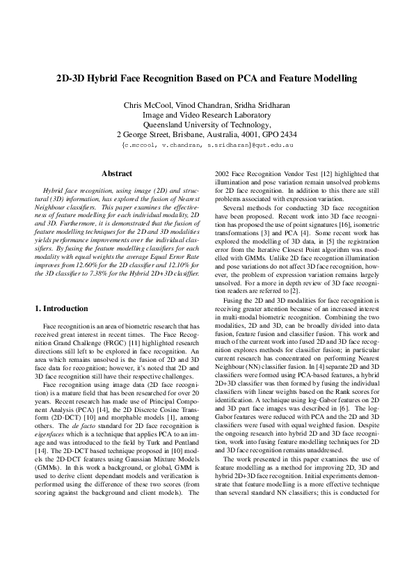 Pdf 2d 3d Hybrid Face Recognition Based On Pca And Feature Modelling