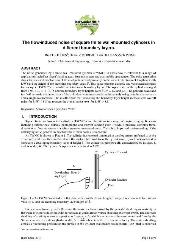 Pdf The Flow Induced Noise Of Square Finite Wall Mounted Cylinders In Different Boundary Layers