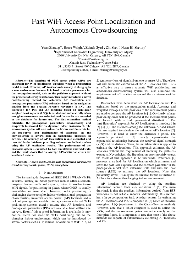 (PDF) Fast WiFi Access Point Localization and Autonomous Crowdsourcing