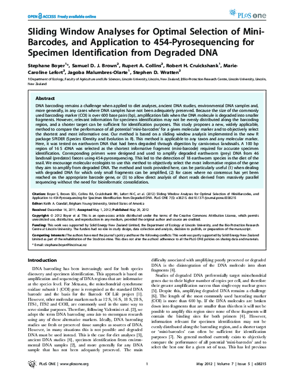 (PDF) Sliding Window Analyses for Optimal Selection of Mini- Barcodes ...