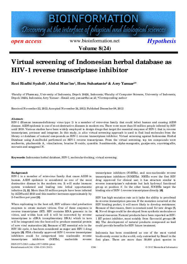 (PDF) Volume 8(24) Virtual screening of Indonesian herbal database as ...