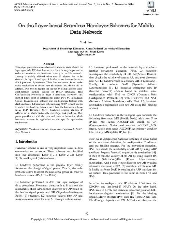 Pdf On The Layer Based Seamless Handover Schemes For Mobile Data Network