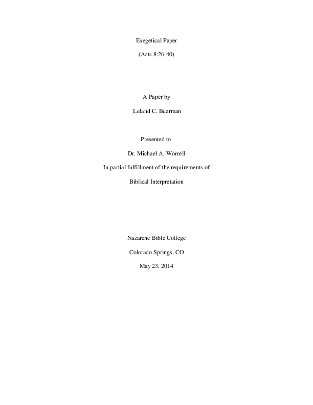 (DOC) Exegetical Paper - Acts 8:26-40