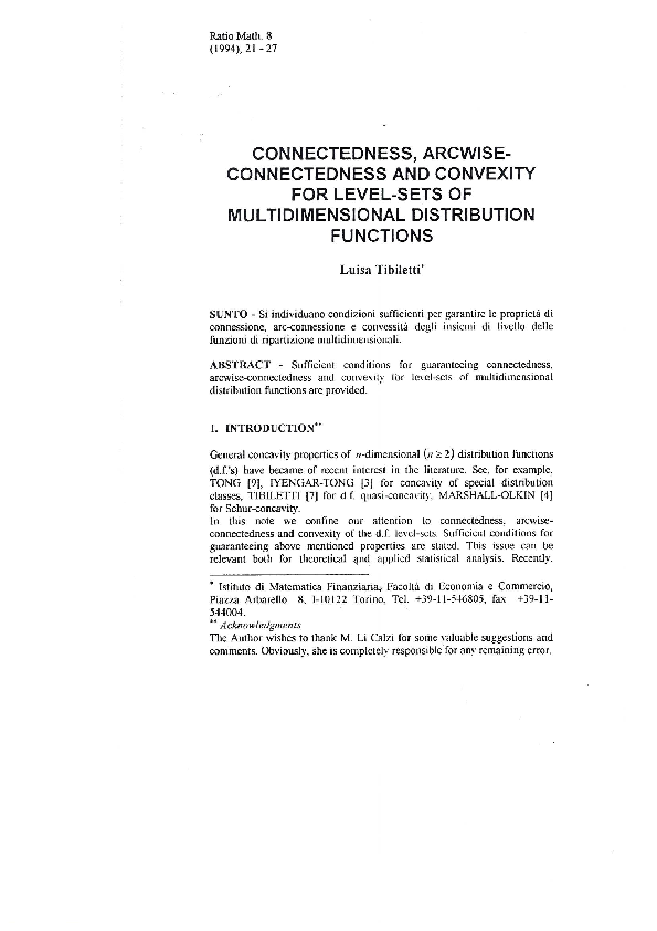 (PDF) Tibiletti, L. (1994) "Connectedness, Arcwise-Connectedness and Convexity for Level-sets of ...