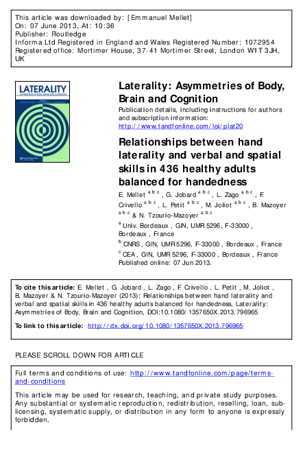(PDF) Laterality: Asymmetries of Body, Brain and Cognition ...