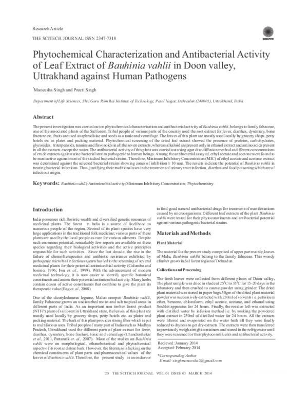 (PDF) Phytochemical Characterization and Antibacterial Activity of Leaf Extract of Bauhinia ...