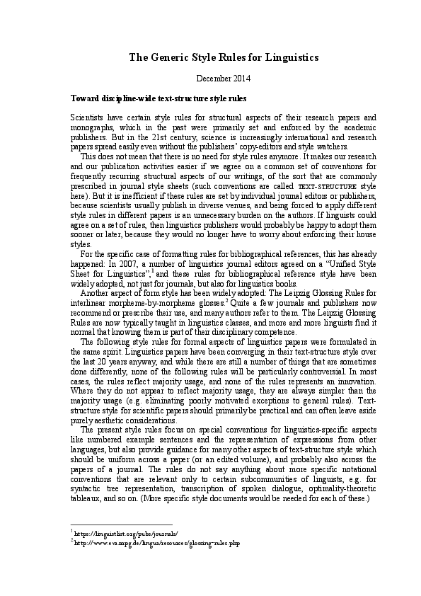 The Generic Style Rules for Linguistics