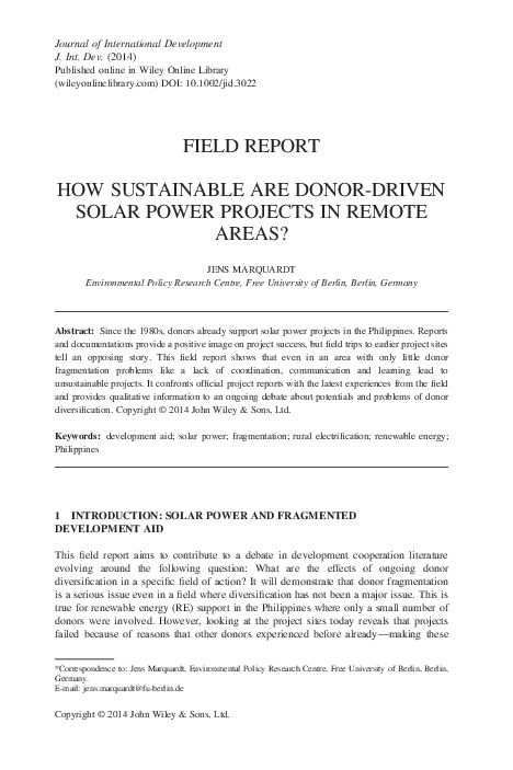 (PDF) HOW SUSTAINABLE ARE DONOR-DRIVEN SOLAR POWER PROJECTS IN REMOTE ...