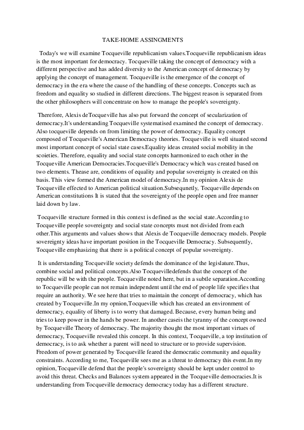 (DOC) Alexis De Tocqueville's Democracy Perspectives