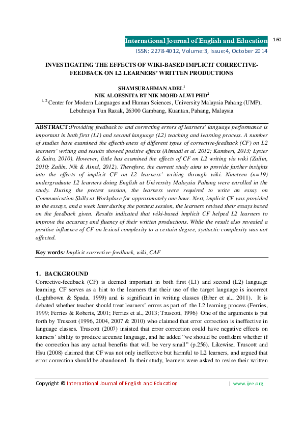(PDF) INVESTIGATING THE EFFECTS OF WIKI-BASED IMPLICIT CORRECTIVEFEEDBACK ON L2 LEARNERS ...