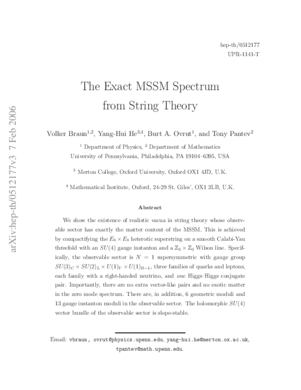 Pdf The Exact Mssm Spectrum From String Theory