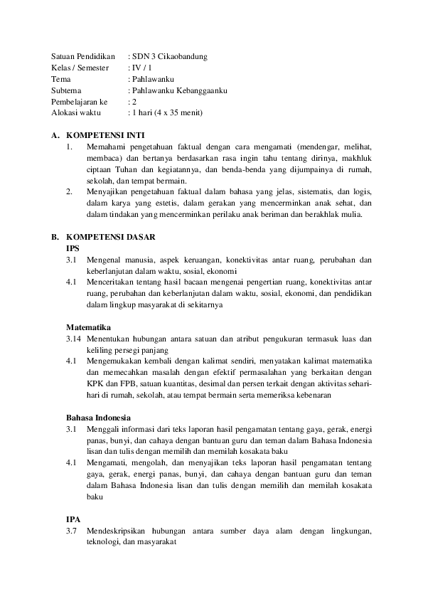 (DOC) contoh RPP Tematik kelas 4