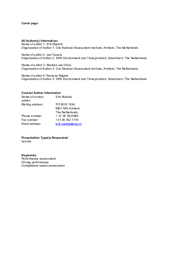 (PDF) VALIDITY OF AN ON-ROAD DRIVER PERFORMANCE ASSESSMENT WITHIN AN ...