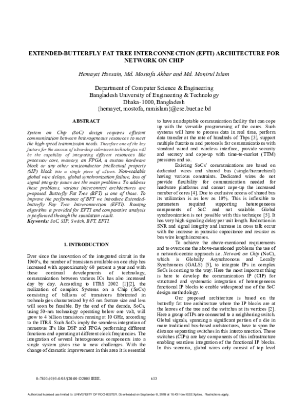 Pdf Extended Butterfly Fat Tree Interconnection Efti Architecture For Network On Chip