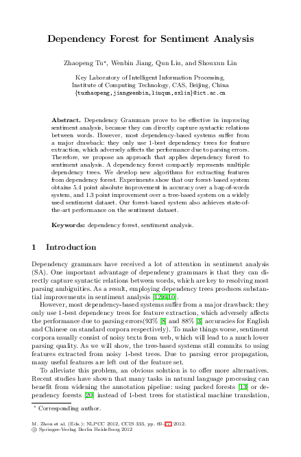 (PDF) Dependency Forest for Sentiment Analysis