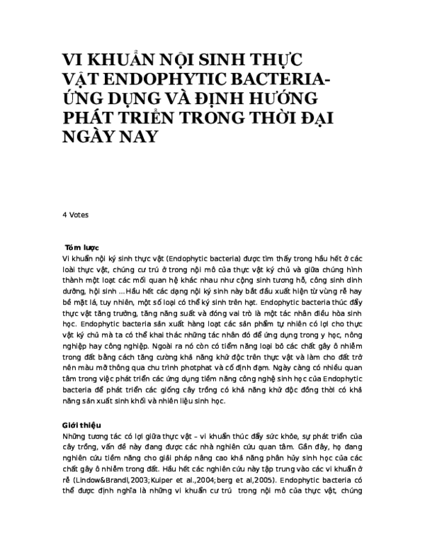 (DOC) VI KHUẨN NỘI SINH THỰC VẬT ENDOPHYTIC BACTERIA- ỨNG DỤNG VÀ ĐỊNH HƯỚNG PHÁT TRIỂN TRONG ...