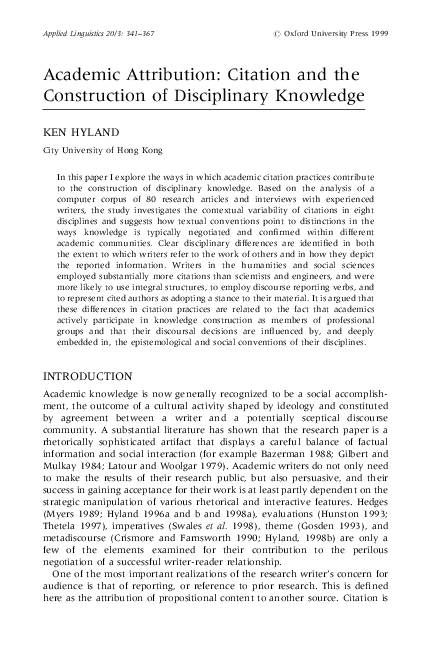 (PDF) Academic attribution: citation and the construction of ...