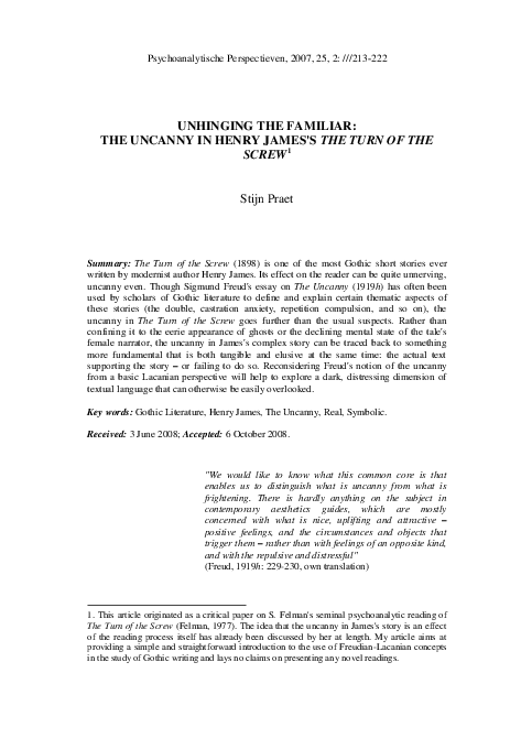 (PDF) Unhinging the Familiar: The Uncanny in “The Turn of the Screw”