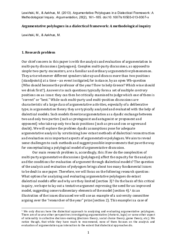 (PDF) Argumentative Polylogues in a Dialectical Framework: A Methodological Inquiry