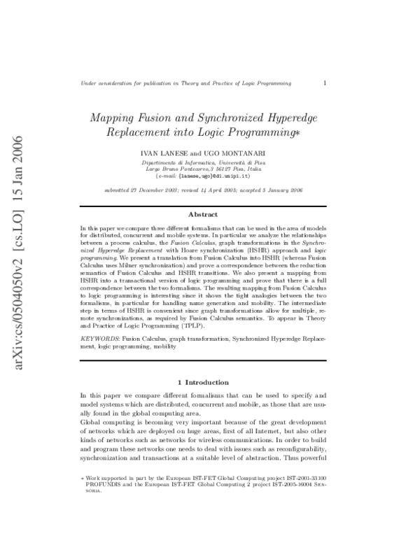 Pdf Mapping Fusion And Synchronized Hyperedge Replacement Into Logic