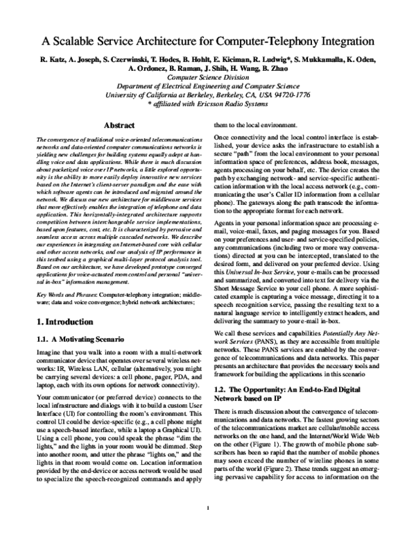 (PDF) A Scalable Service Architecture for Computer-Telephony Integration