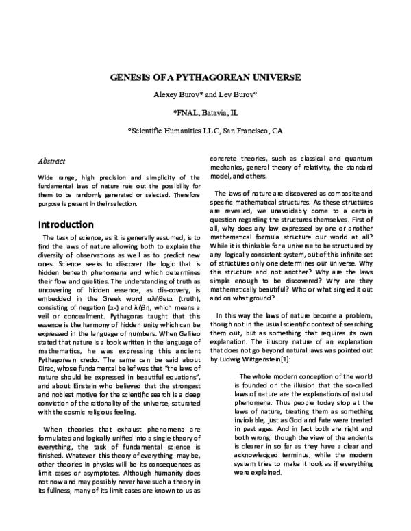(PDF) Genesis of a Pythagorean Universe