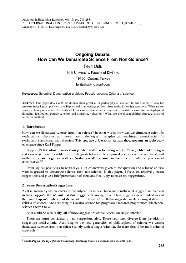 DEMARCATION PROBLEMS OF SCIENCE FROM NON-SCIENCE