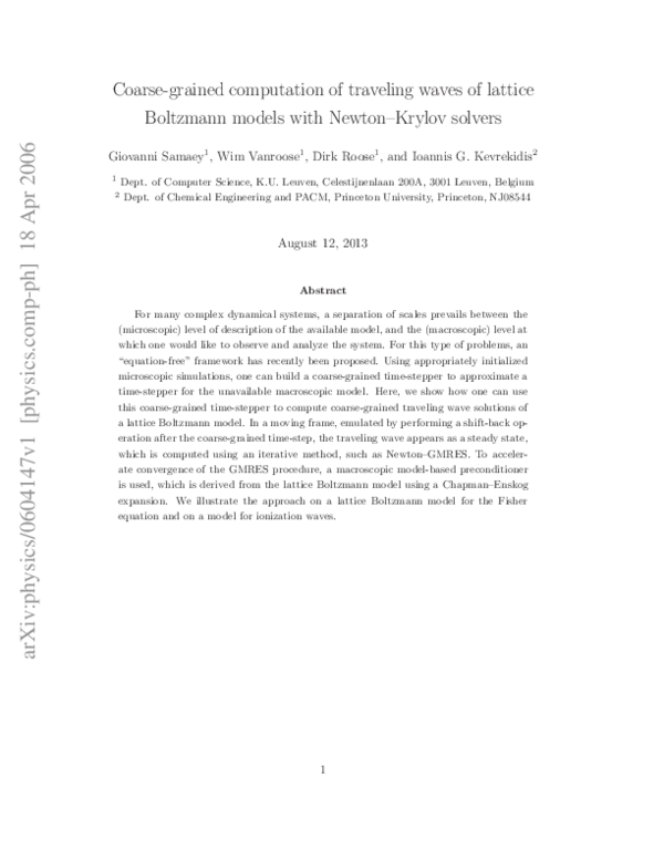 (PDF) Coarse-grained Traveling Waves via Newton-Krylov