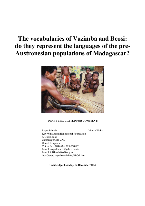 (PDF) The vocabularies of Vazimba and Beosi: do they represent the ...