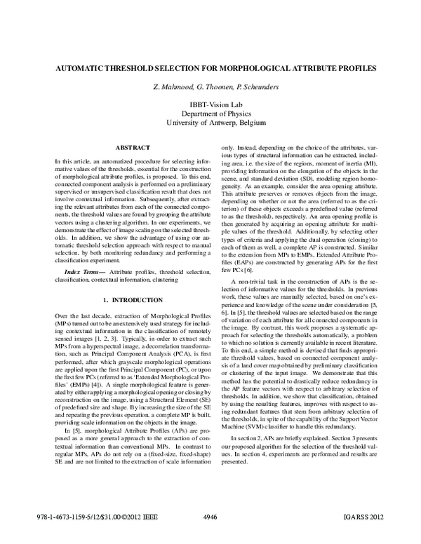 (PDF) AUTOMATIC THRESHOLD SELECTION FOR MORPHOLOGICAL ATTRIBUTE PROFILES