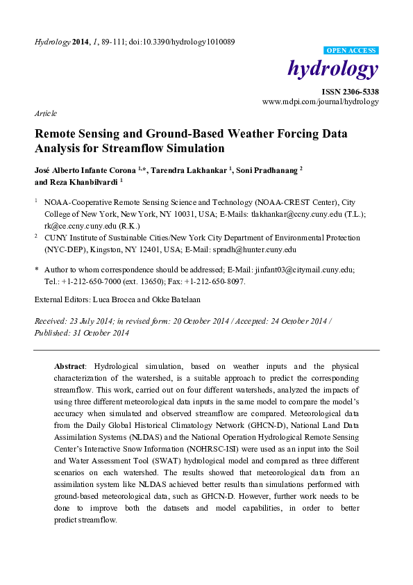 (PDF) Remote Sensing and Ground-Based Weather Forcing Data Analysis for Streamflow Simulation