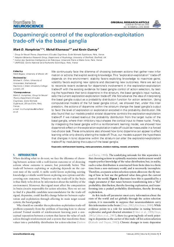 (PDF) Dopaminergic control of the exploration-exploitation trade-off ...
