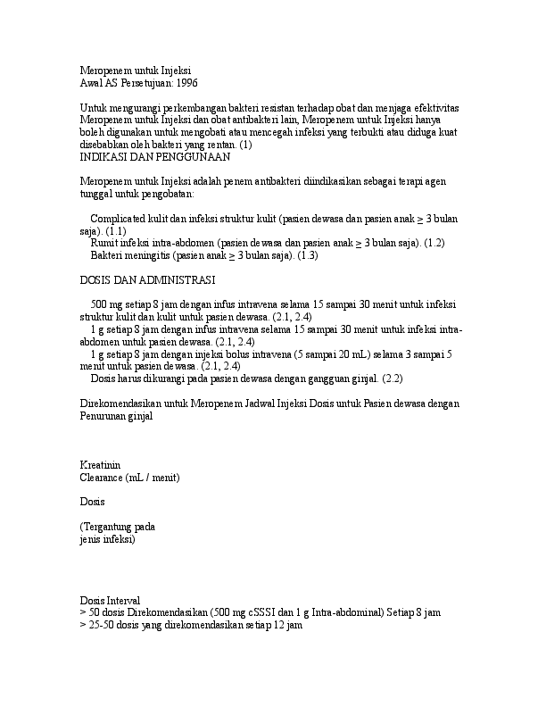 (DOC) Meropenem untuk Injeksi Awal AS Persetujuan: 1996