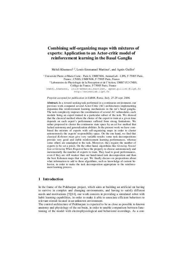 (PDF) Learning and Adaptation-Combining Self-organizing Maps with Mixtures of Experts ...