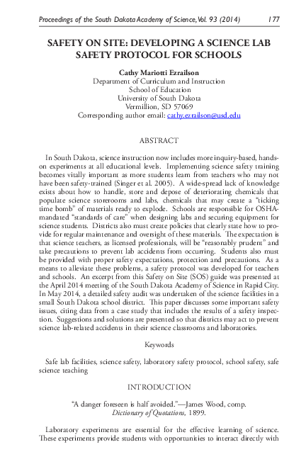(PDF) SAFETY ON SITE: DEVELOPING A SCIENCE LAB SAFETY PROTOCOL FOR SCHOOLS