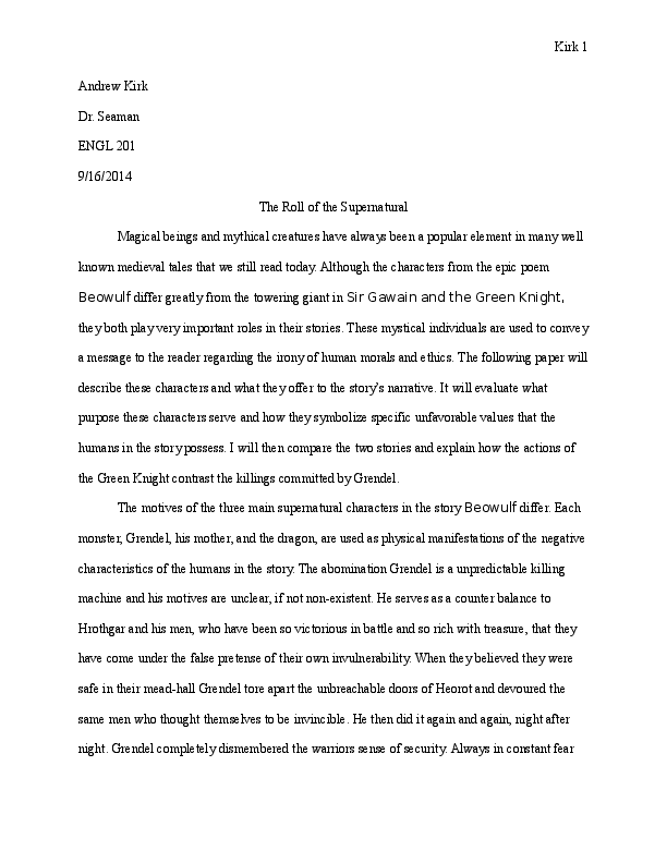 (DOC) Supernatural in Beowulf and Sir Gawain and the Green Knight