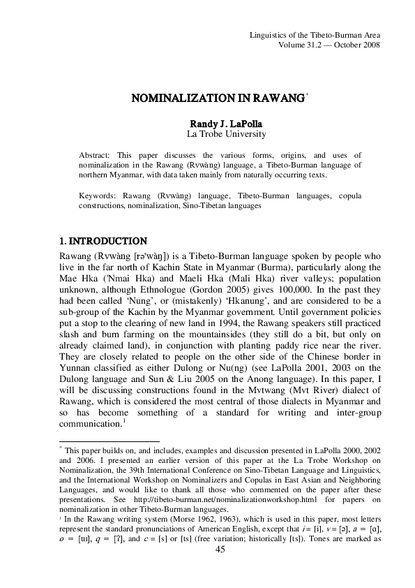 (PDF) Nominalization in Rawang
