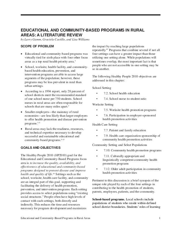 (PDF) EDUCATIONAL AND COMMUNITY-BASED PROGRAMS IN RURAL AREAS: A ...